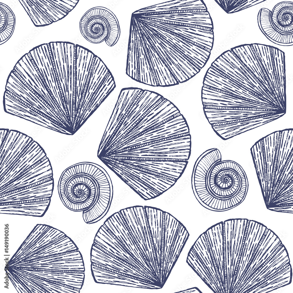 vector seamless background with seashells Stock Vector | Adobe Stock