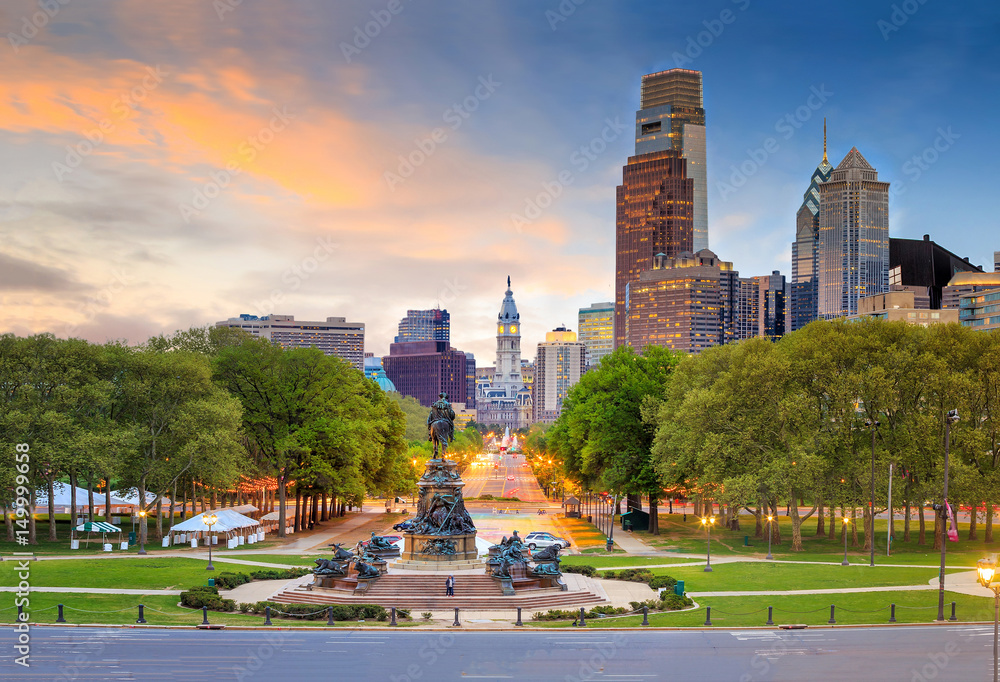 Beautiful philadelphia downtown skyline at sunset Stock Photo | Adobe Stock
