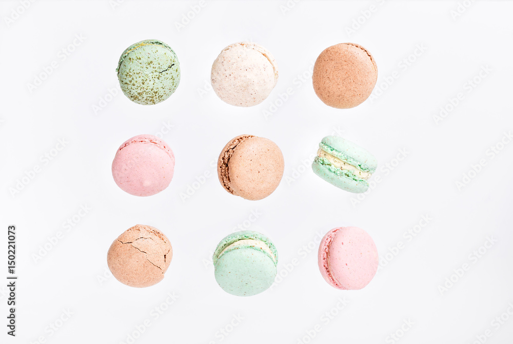 Macarons cake, top view flat lay, fly falling pattern macaroon Stock ...