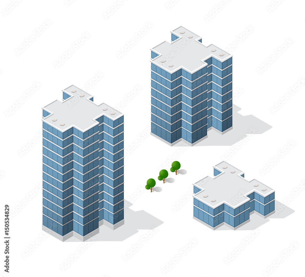 Isometric 3D dimensional skyscraper building of modern architecture of ...