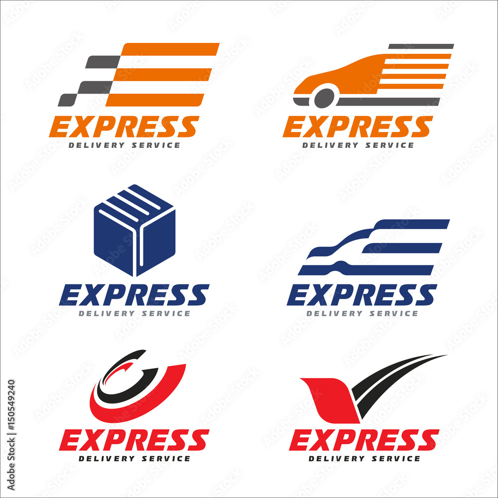 Express delivery service logo with transport car , box , arrow circle ...