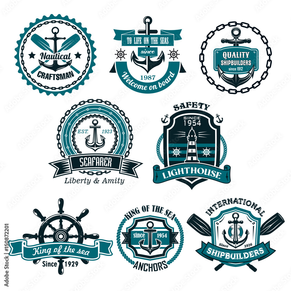 Vector set of nautical and marine icons Stock Vector | Adobe Stock