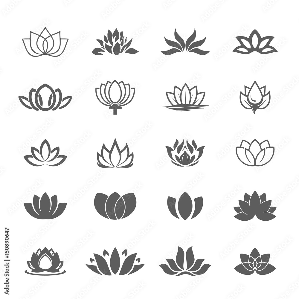 Abstract vector lotus flower symbol icon set Stock Illustration | Adobe ...