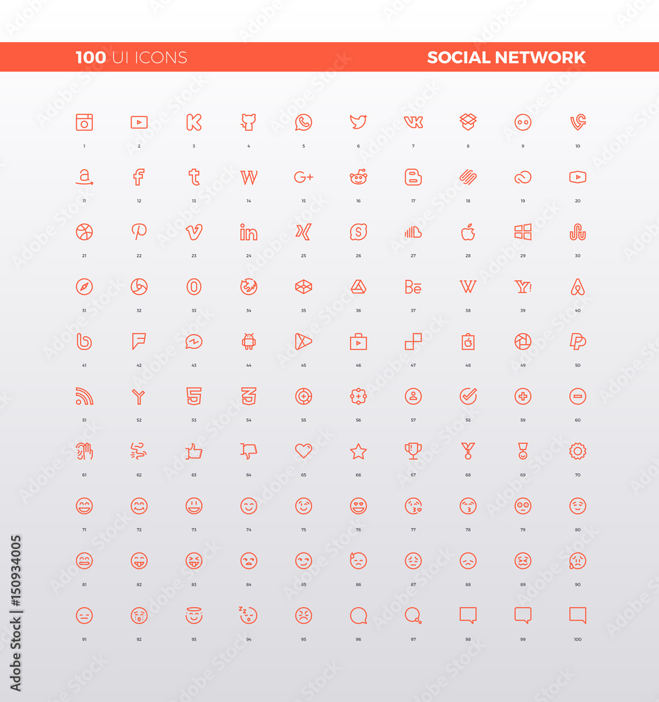 UI UX Social Network Icons Stock Vector | Adobe Stock