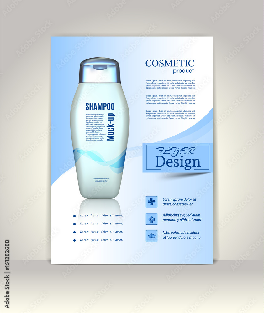Flyer, brochure or magazine cover template. Cosmetic ads poster.3D ...
