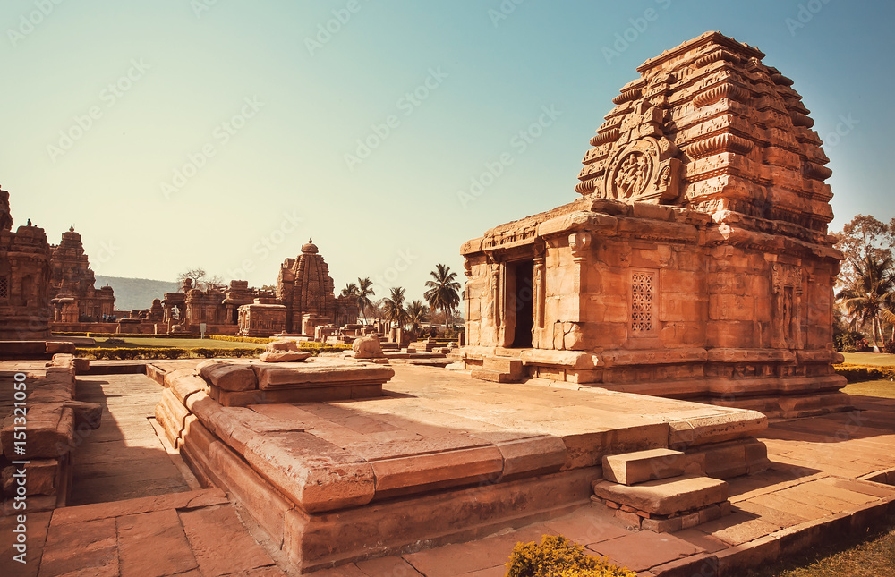 Carved temple of Pattadakal, Karnataka. UNESCO World Heritage site with ...