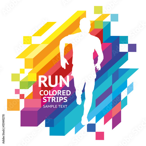 Vector template colored emotions strips running man design, banner, web ...