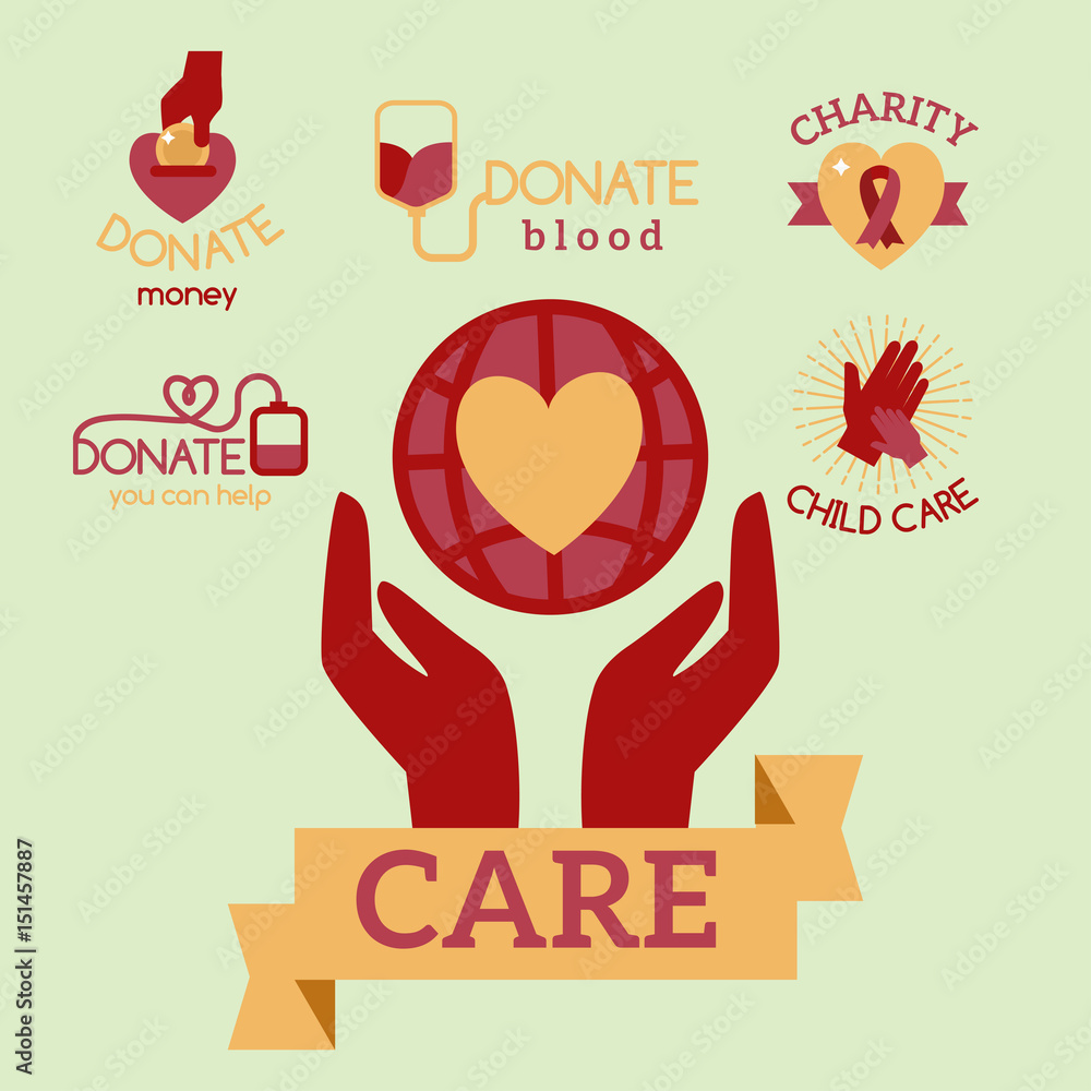Volunteer red icons charity donation vector set humanitarian awareness ...