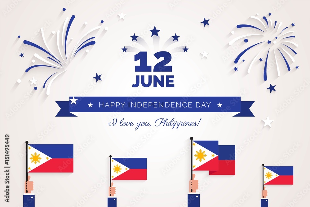 12 June. Philippines Independence Day greeting card. Celebration ...