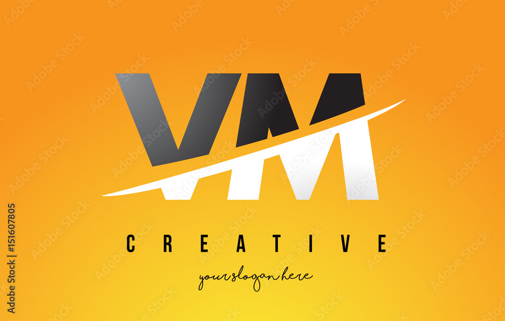 VM V M Letter Modern Logo Design with Yellow Background and Swoosh ...