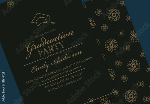 Black and Gold Graduation Invitation Layout. Buy this stock template ...