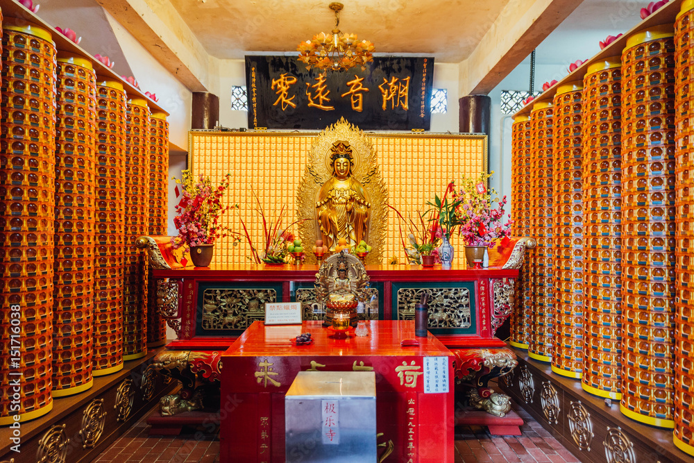 Pray room of the Kek Lok Si Temple is a Buddhist temple in Penang, and ...