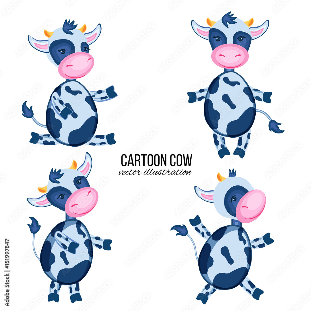 Cartoon calf vector set, hand drawn kids animal, domestic cute cows ...