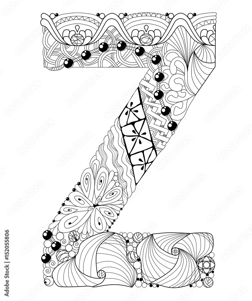 Letter Z for coloring. Vector decorative zentangle object Stock Vector ...