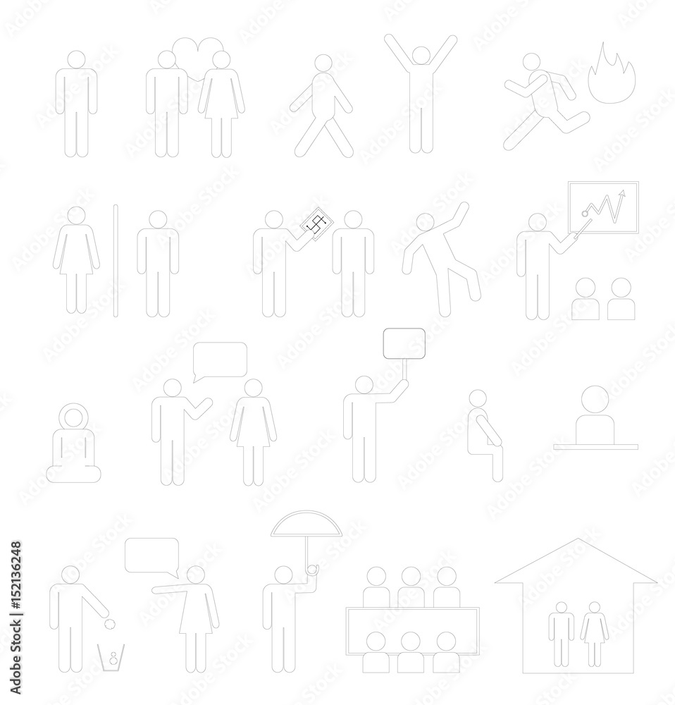 Outline sign of people life set.businessman group, work human ...