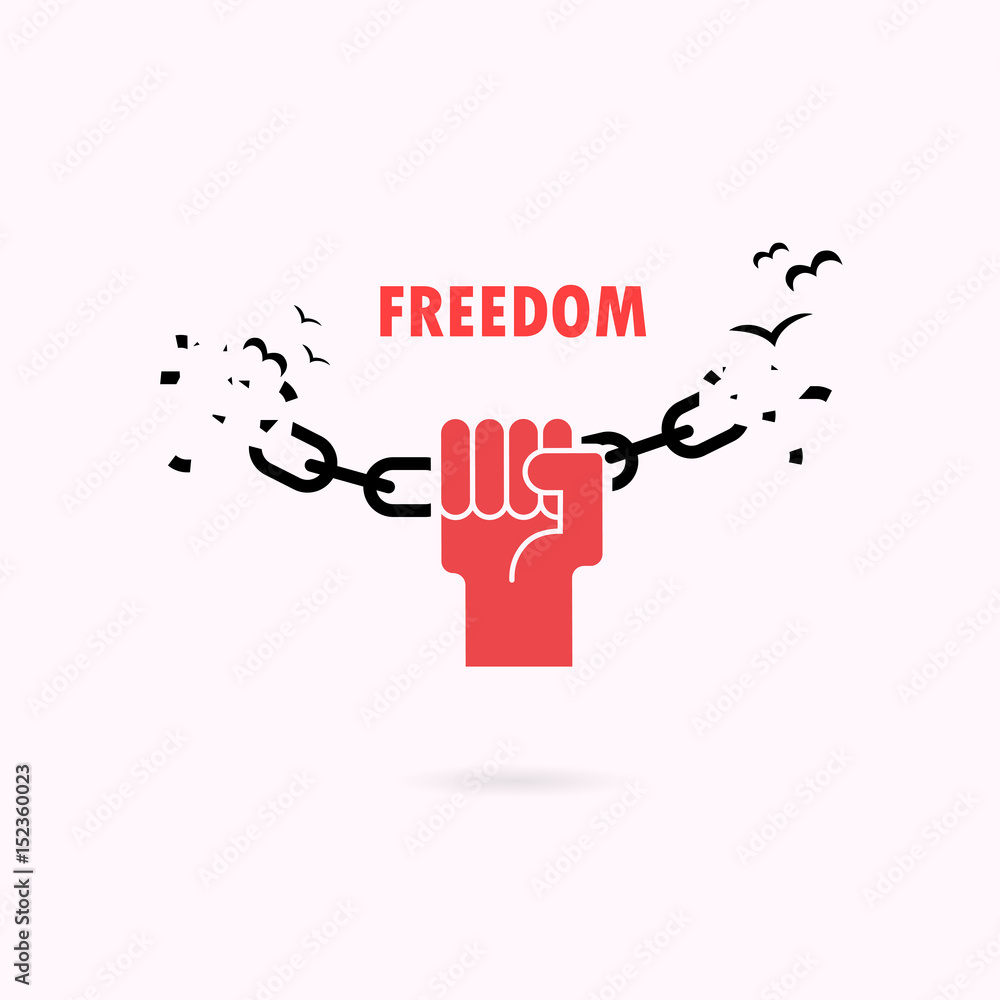Human hands and broken chain with the bird symbols.Freedom concept ...