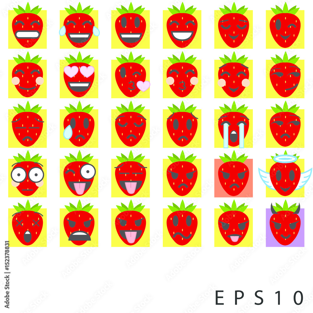 Strawberry emoji emoticon icon set Stock Vector | Adobe Stock