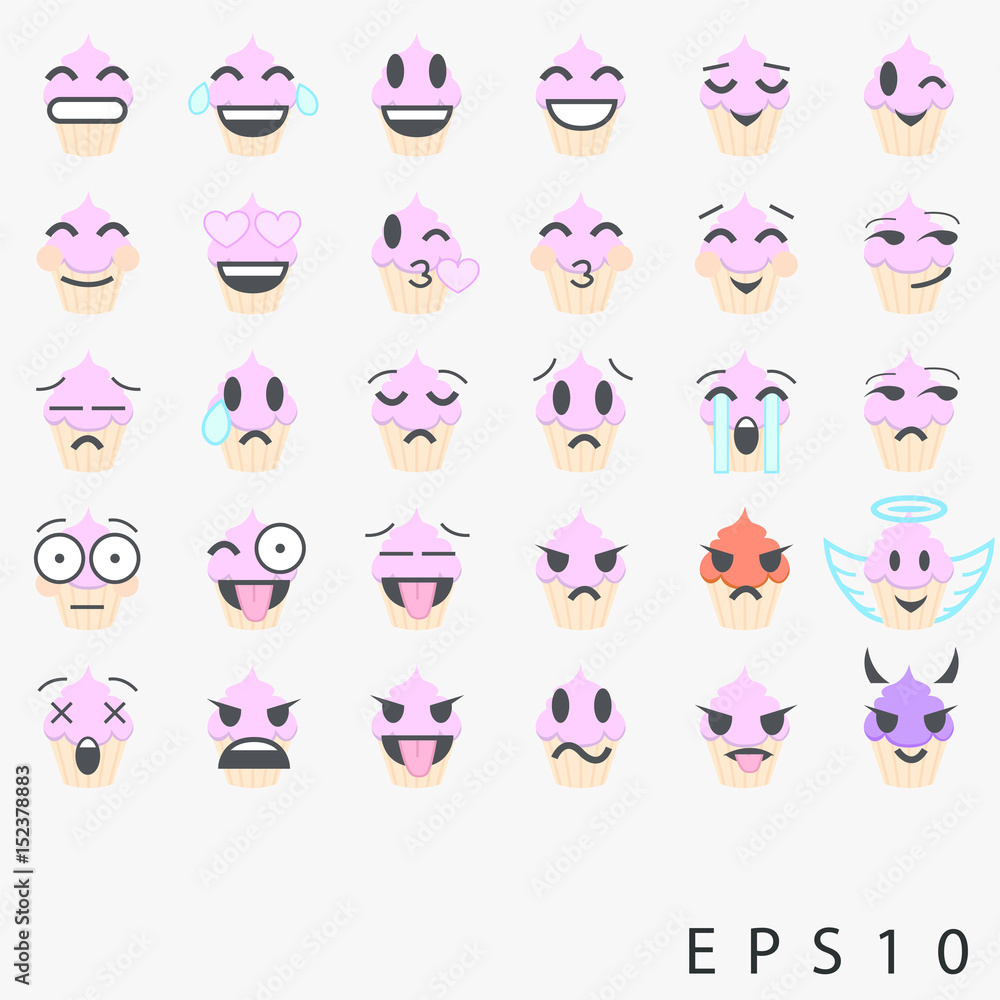 Cupcake emoji emoticon icon set Stock Vector | Adobe Stock