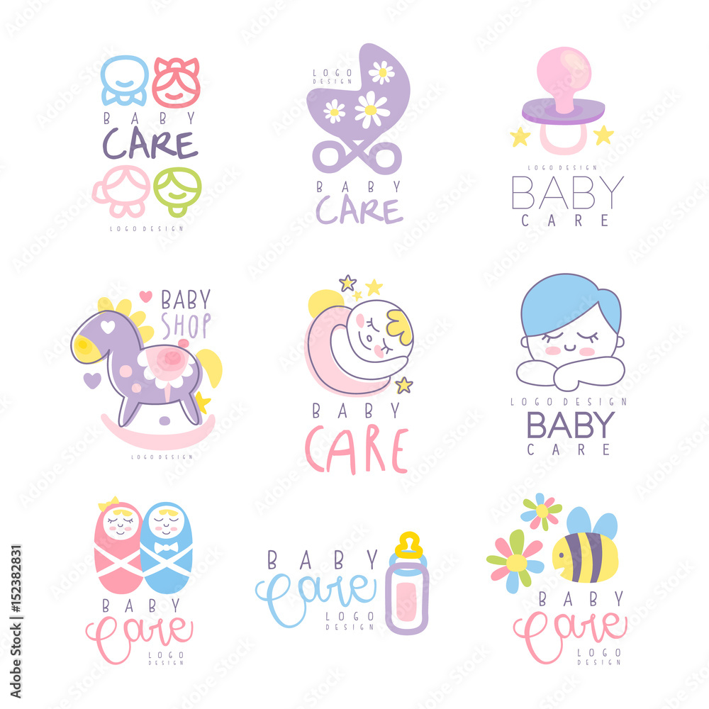 Baby care set for logo design, hand drawn vector Illustrations Stock ...
