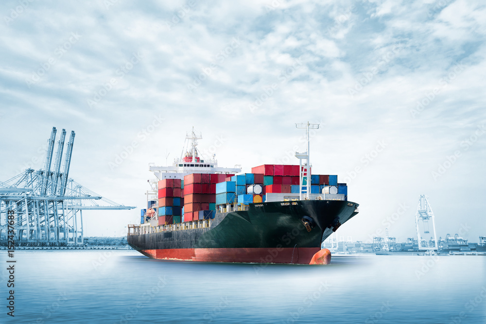 Logistics import export background of Container Cargo ship in seaport ...