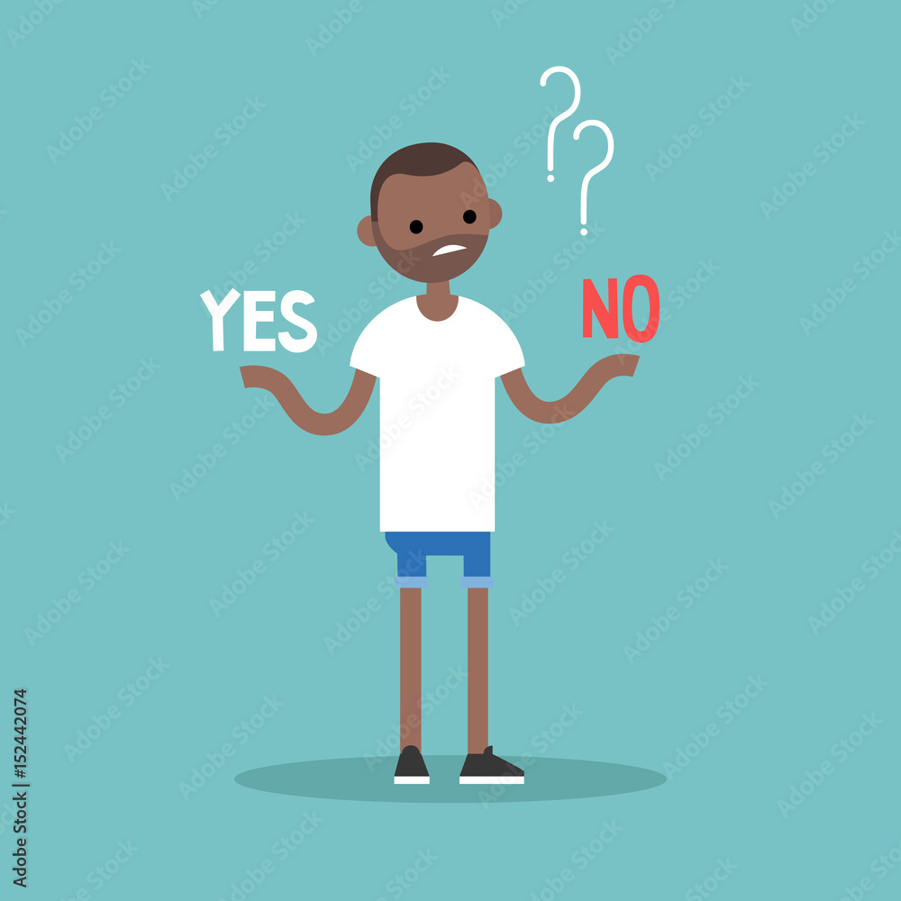 Difficult decision. Yes or no. Conceptual illustration. Young black man ...