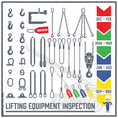 Set of Lifting Gear and Lifting Equipment Icons - Inspection Period ...