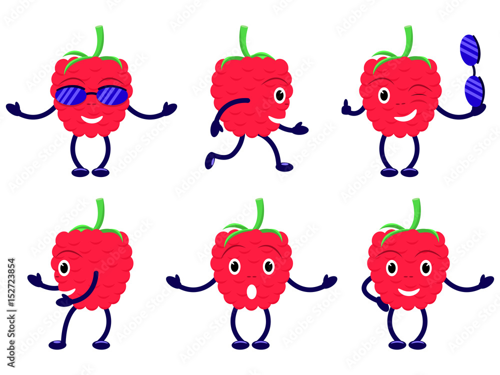 Vector illustration set cartoon funny raspberry. Isolated white ...