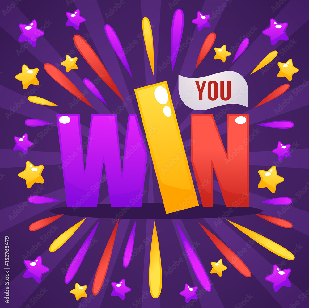 You Win, congratulation bright and glossy banner with lettering ...