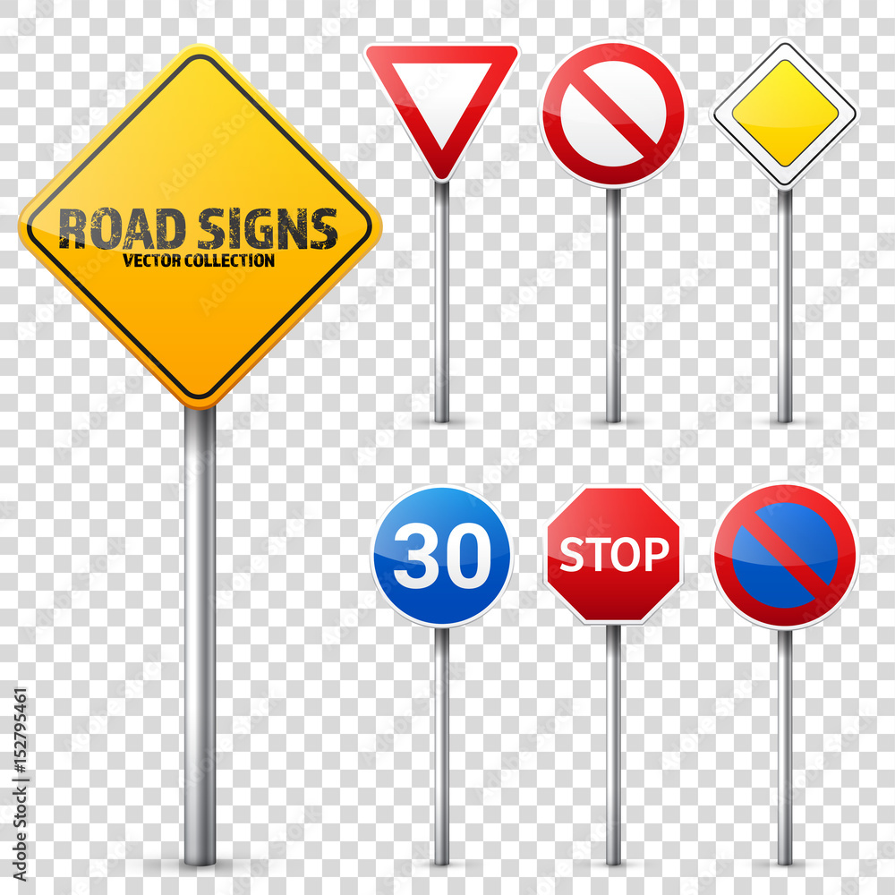 Road signs collection isolated on white background. Road traffic ...