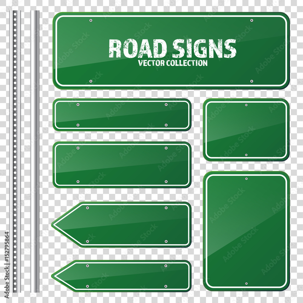Road green traffic sign. Blank board with place for text.Mockup ...