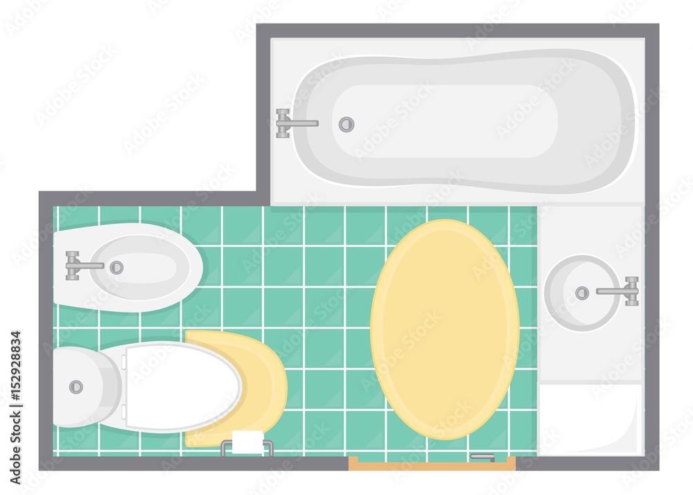 Bathroom interior top view vector illustration. Floor plan of restroom ...