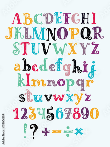Vector cute alphabet colorful sticker alphabet with number and plus ...