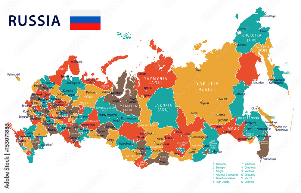Russia - map and flag – illustration Stock Vector | Adobe Stock