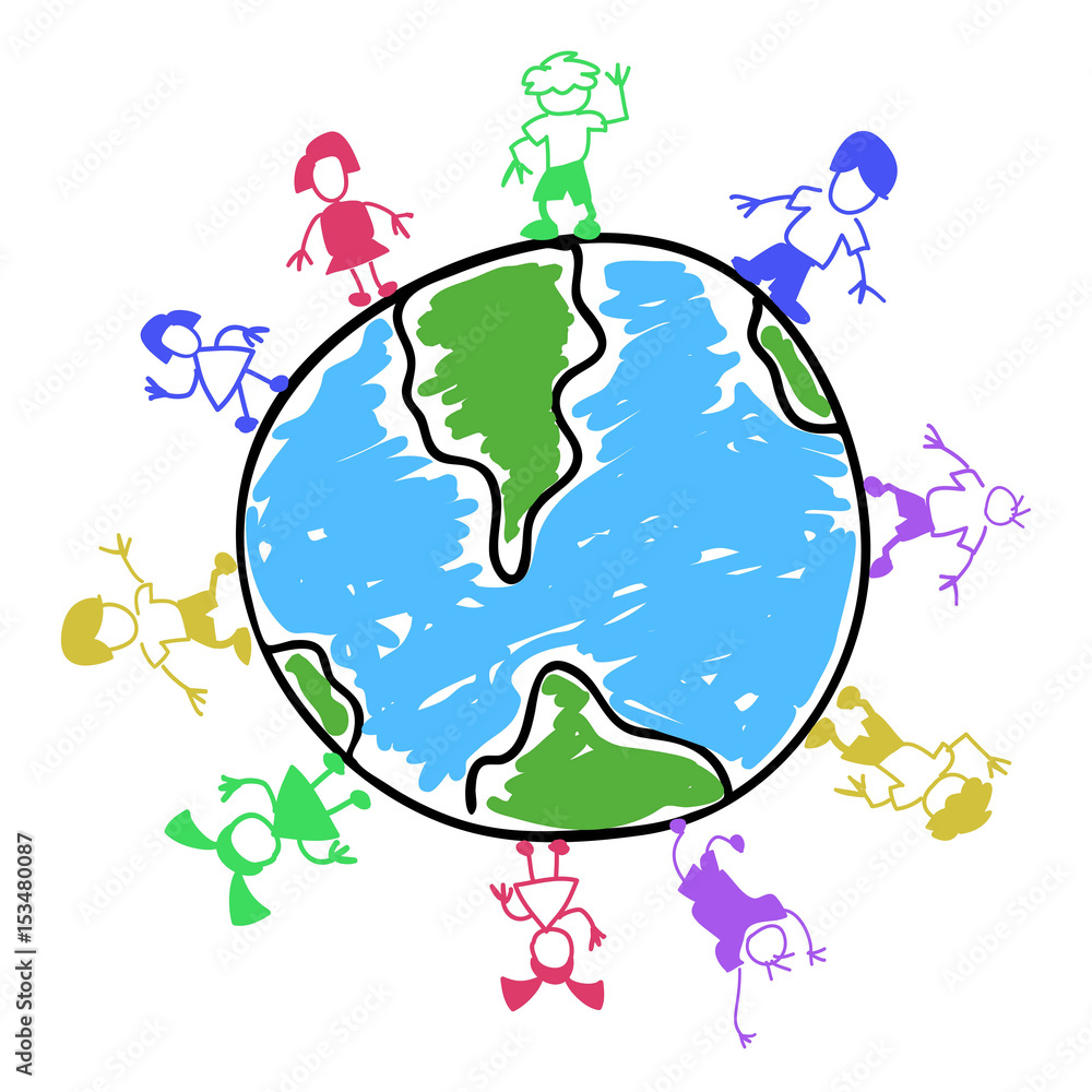 doodle color kids around the world Stock Vector | Adobe Stock