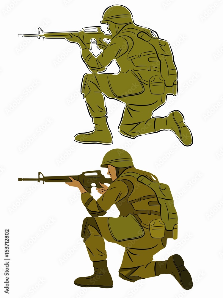 illustration of a shooting soldier, vector draw Stock Vector | Adobe Stock