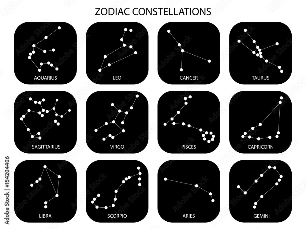 Raster Illustration Constellations Of The 12 Zodiac Signs