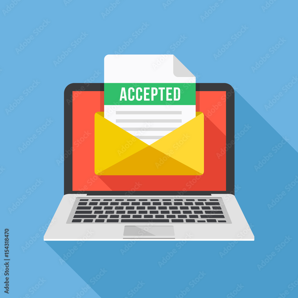 Vetor Laptop and envelope with university acceptance letter. Email with ...