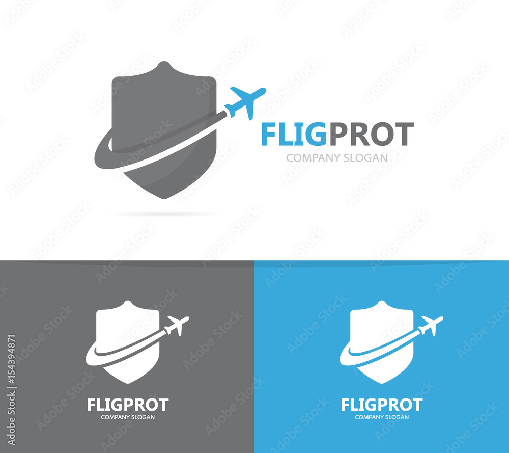 Vector of shield and airplane logo combination. Security and travel ...