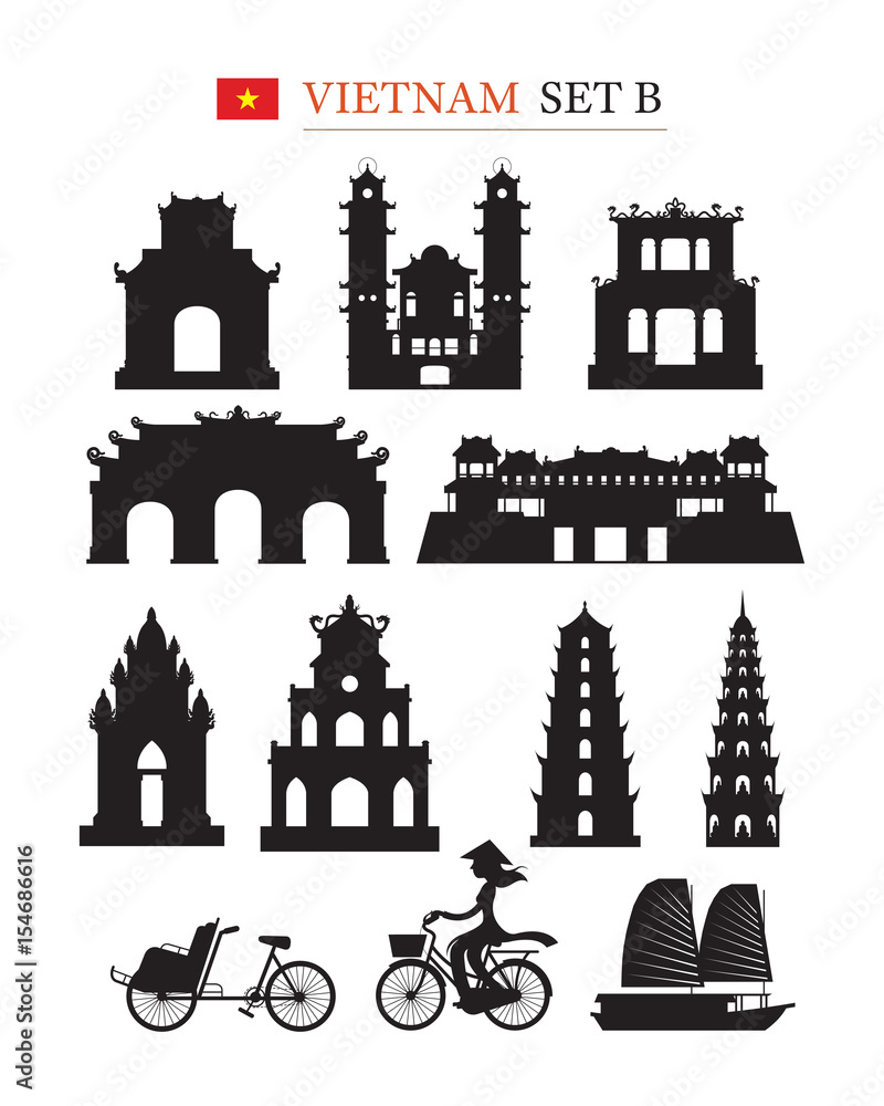 Vietnam Landmarks Architecture Building Object Set Stock Vector | Adobe ...