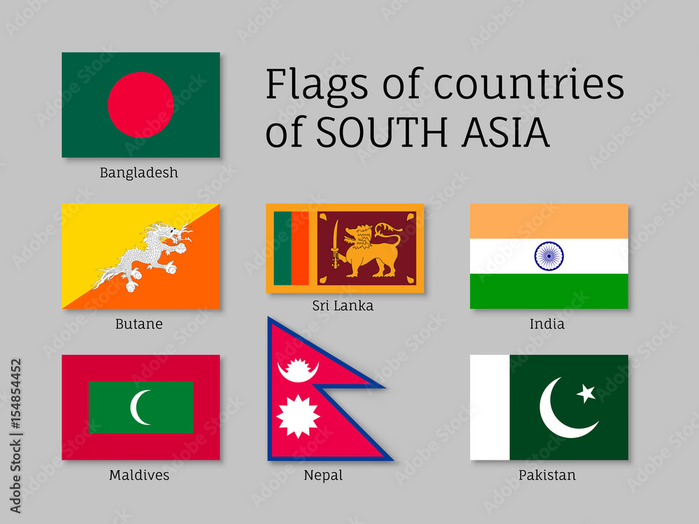 Set of flags of south Asia, Bangladesh, Butane, Sri Lanka, India ...