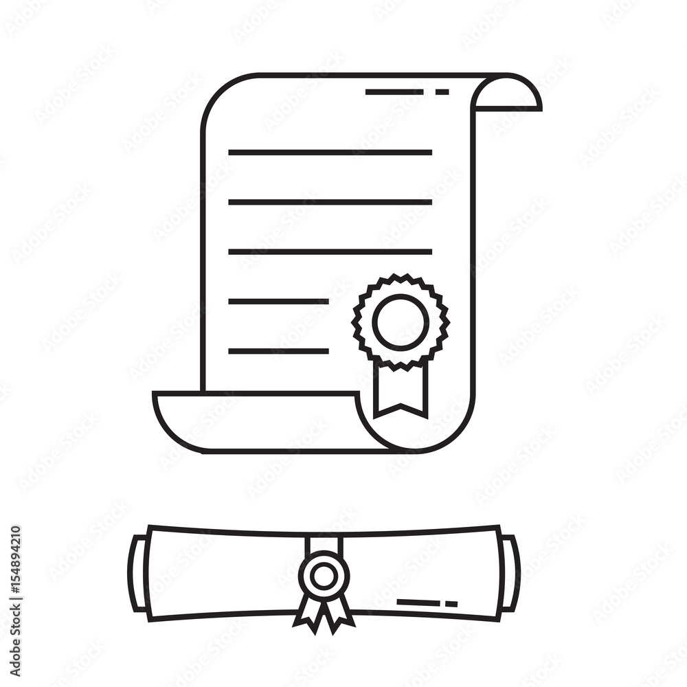 Diploma scroll collection. Unrolled and rolled diploma paper icon with ...
