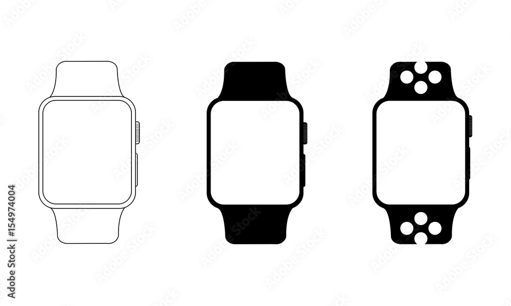 Wrist watch wireframe icons isolated on white background. Outline ...