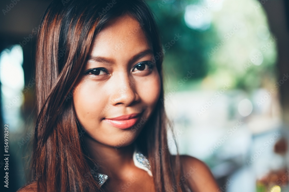 Natural portrait,Beautiful Asian girl smiling. Native Asian beauty ...