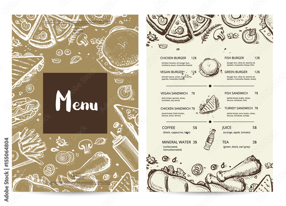 Restaurant menu card with prices. Delicious fast food vector template ...