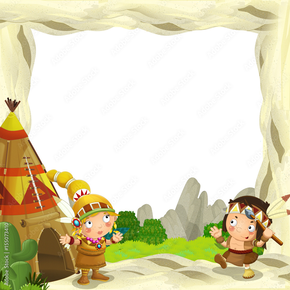Cartoon frame for different usage native american characters husband ...