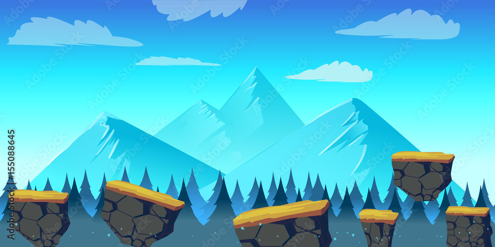 Cartoon landscape for game, Vector illustration with separate layers ...