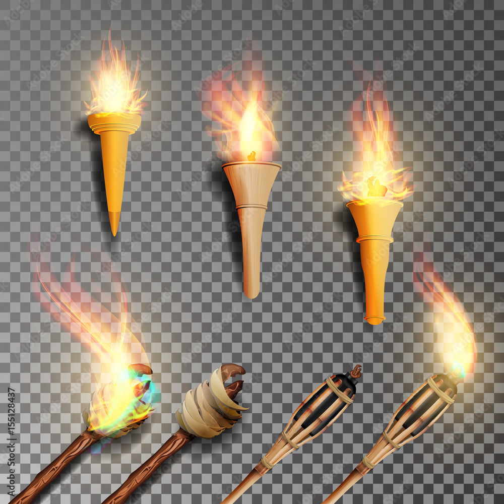Torch With Flame. Realistic Fire. Realistic Fire Torch Isolated On ...