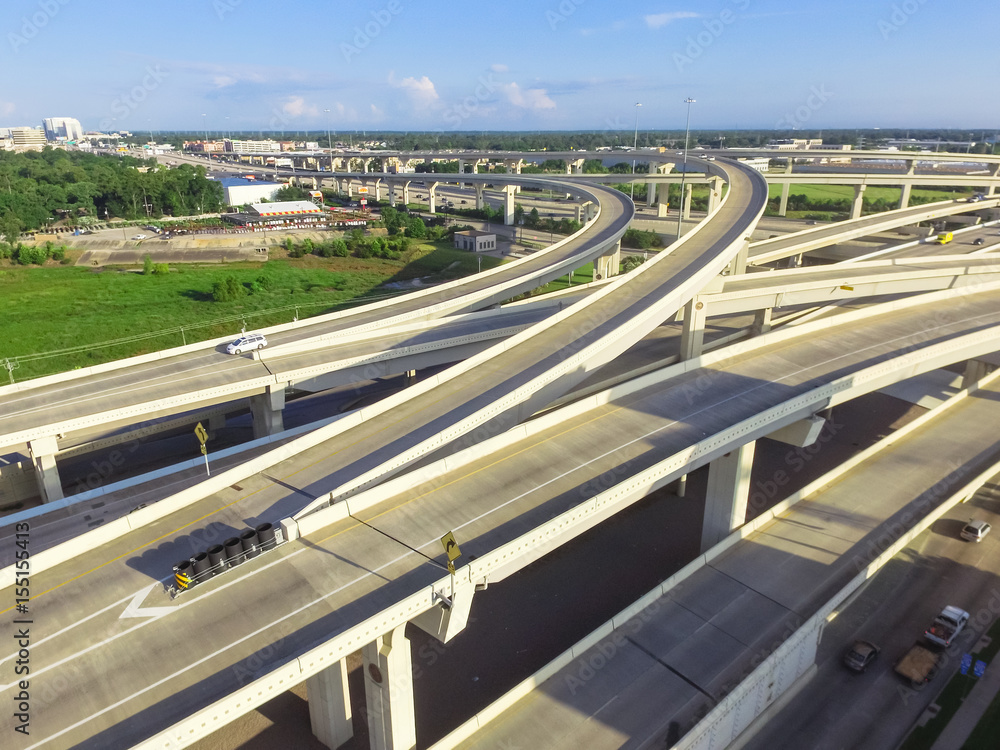 Aerial view massive highway intersection, stack interchange with ...