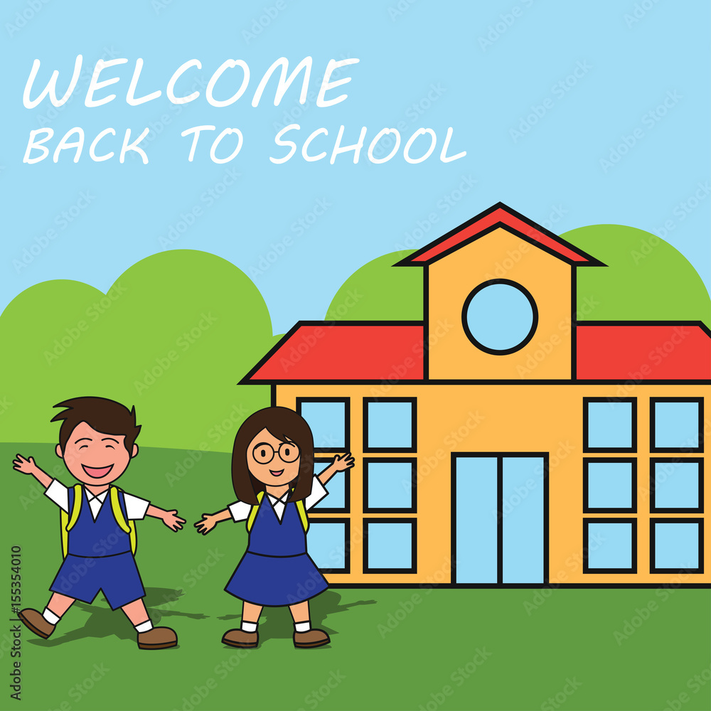 welcome back to school cartoon concept. vector illustration Stock ...
