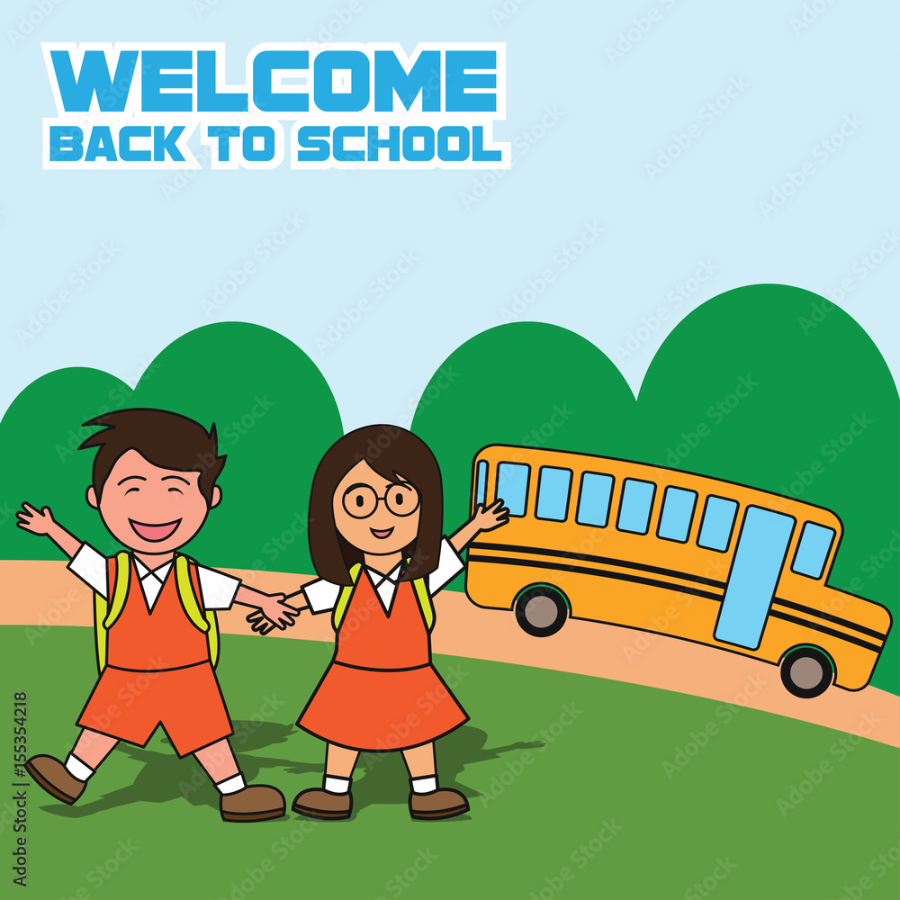 welcome back to school cartoon concept. vector illustration Stock ...